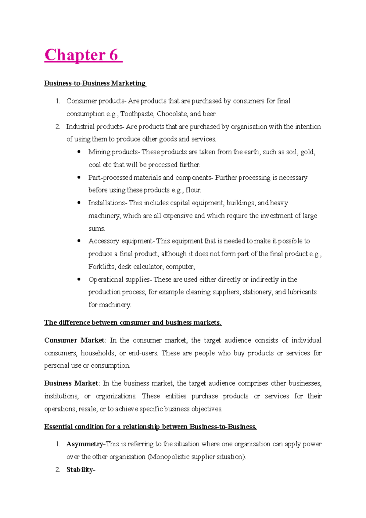 Chapter 6-Notes - notes - Chapter 6 Business-to-Business Marketing 1 ...