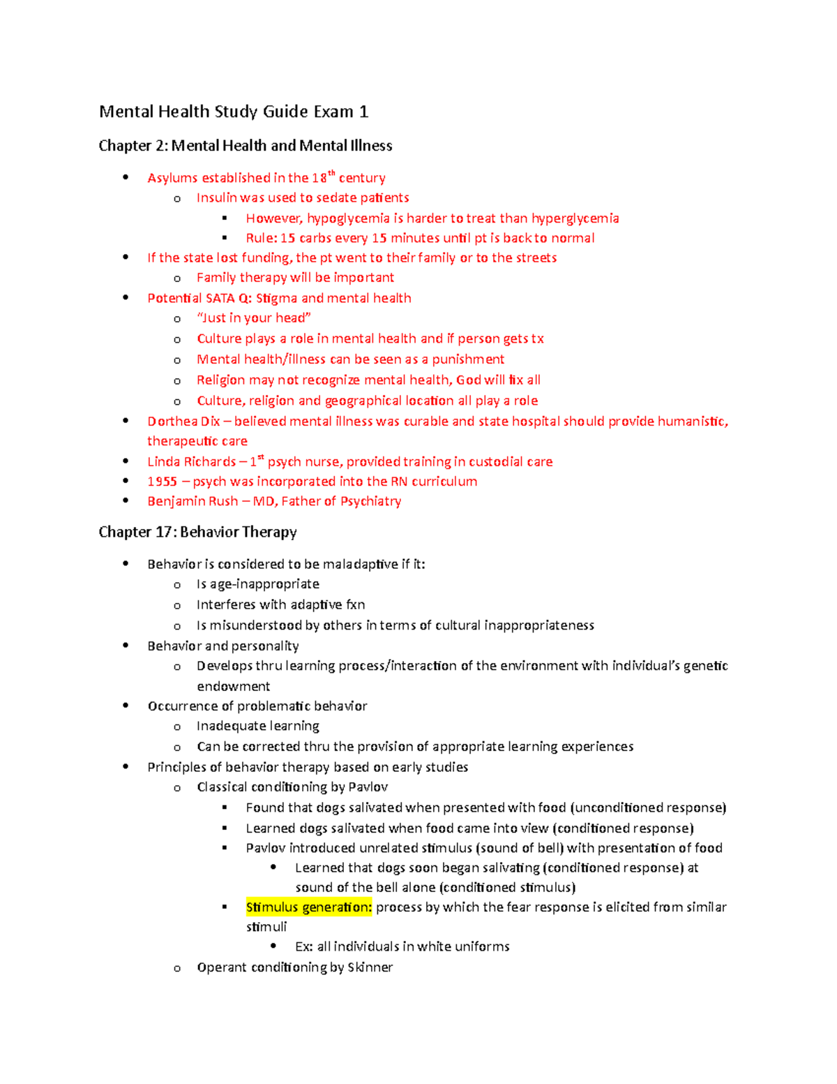 Mhsgexam 1 - Exam 1 - Mental Health Study Guide Exam 1 Chapter 2 ...