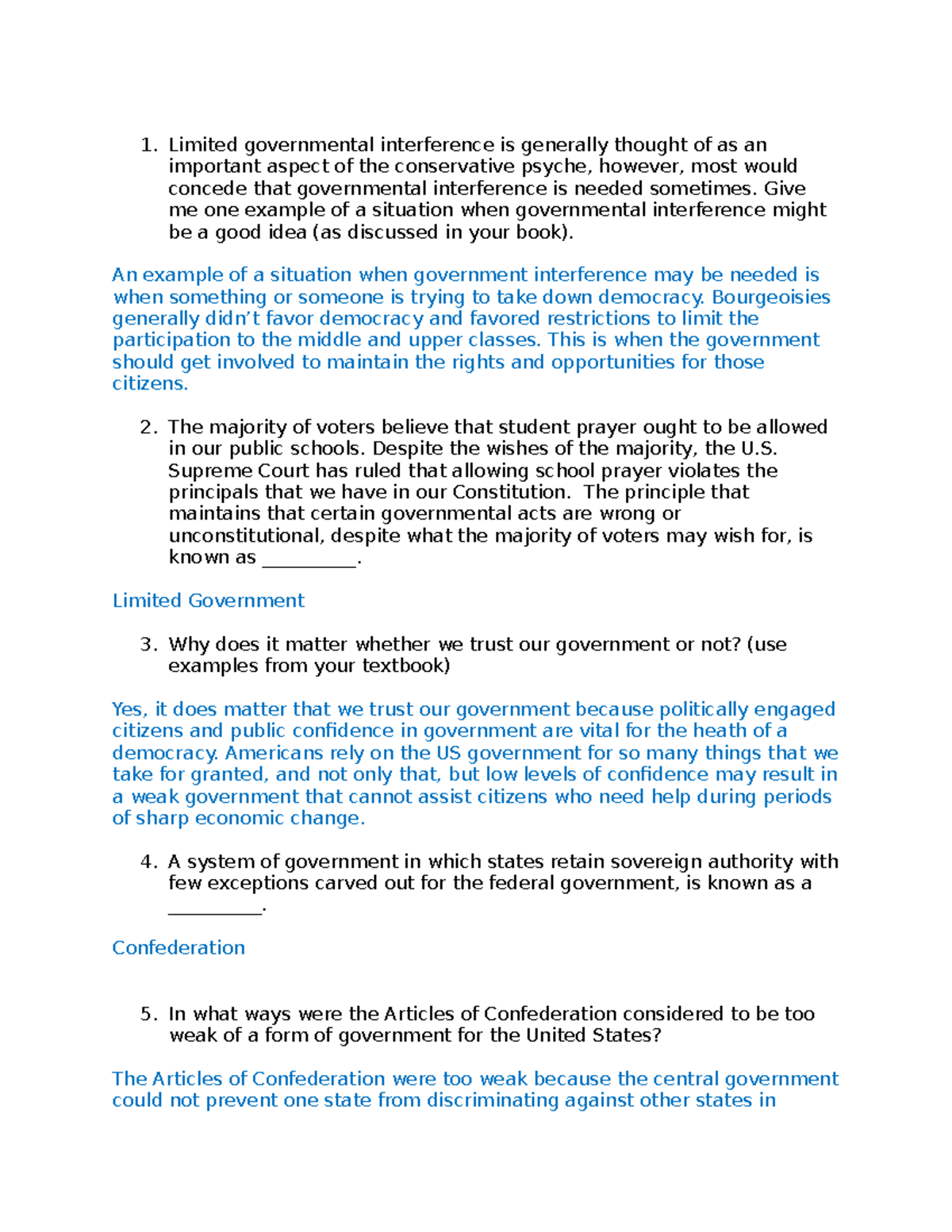 American Government Exam 1 completed work - Limited governmental ...