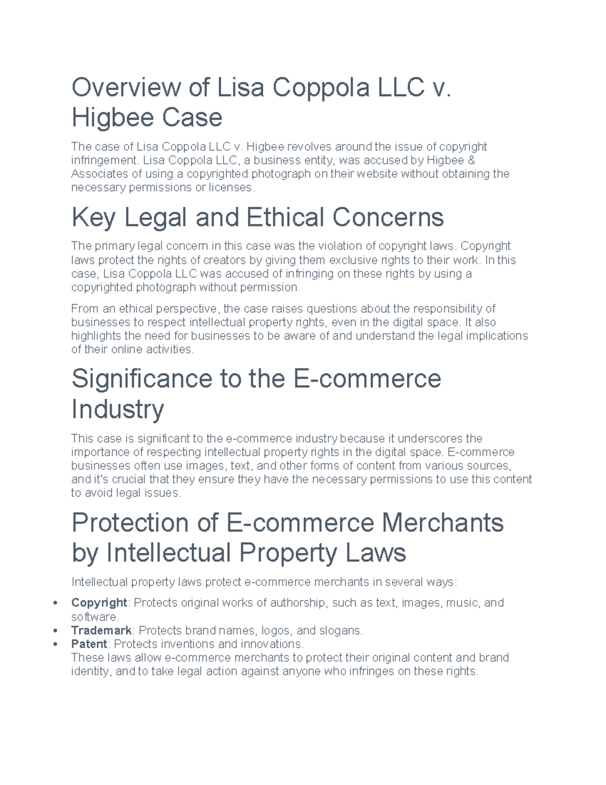 Overview of Lisa Coppola LLC v - Higbee Case The case of Lisa Coppola ...