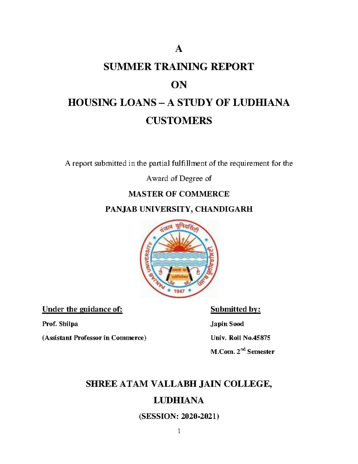 Housing Loans - I give u one project i want download this document ...