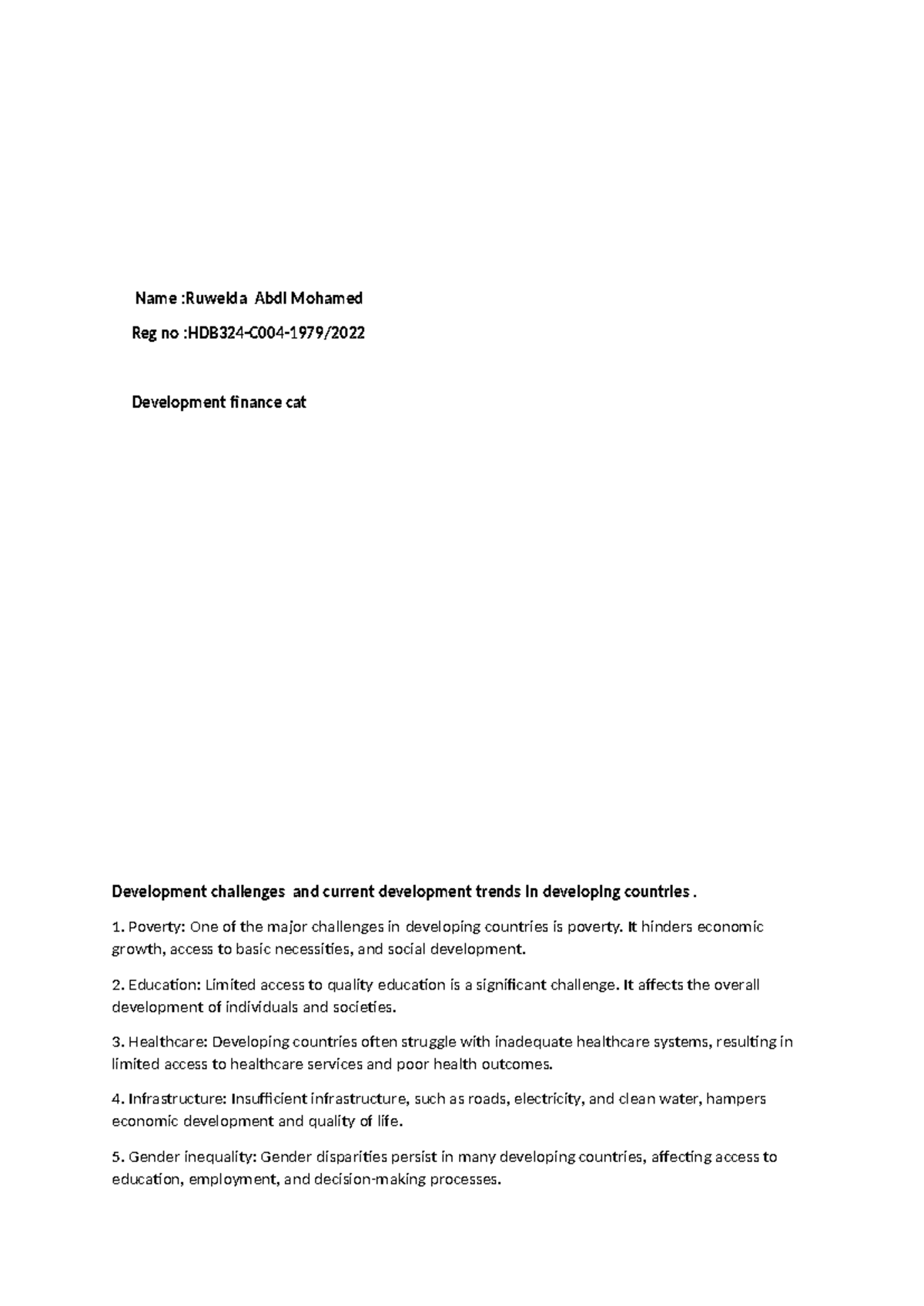 Document - yes it helps, - Name :Ruweida Abdi Mohamed Reg no :HDB324 ...