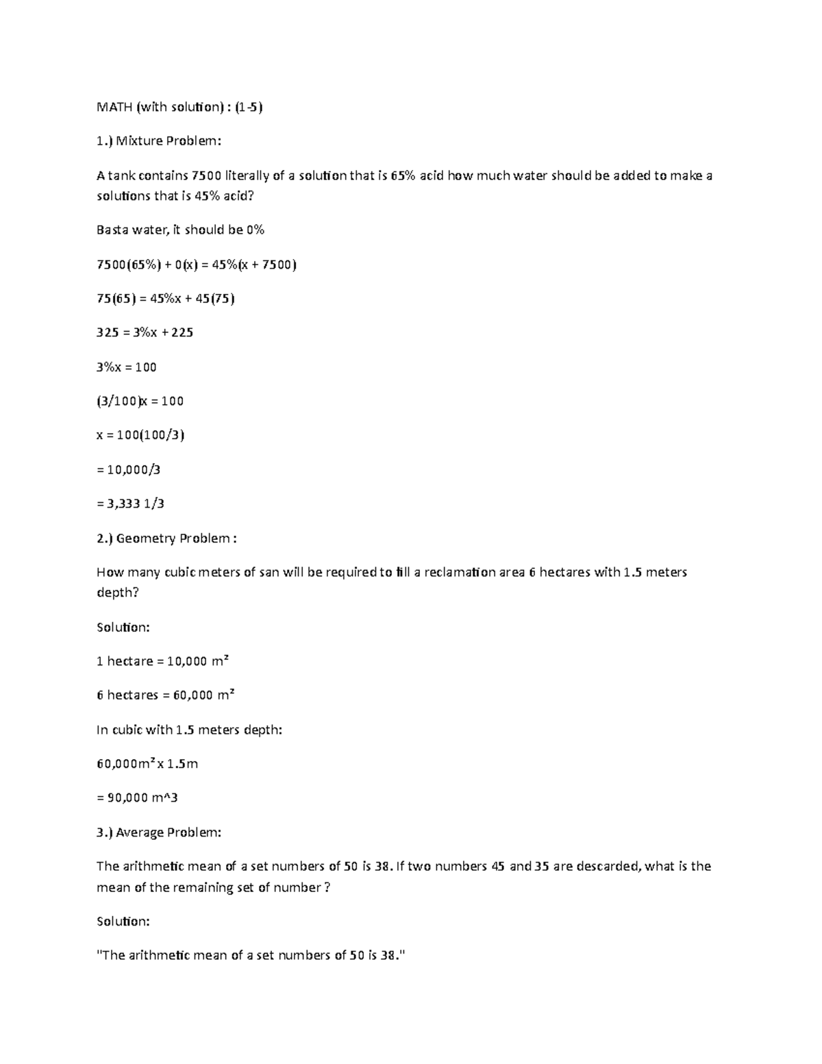 MATH (with solu - A reviewer for math LET - MATH (with solution) : (1-5 ...