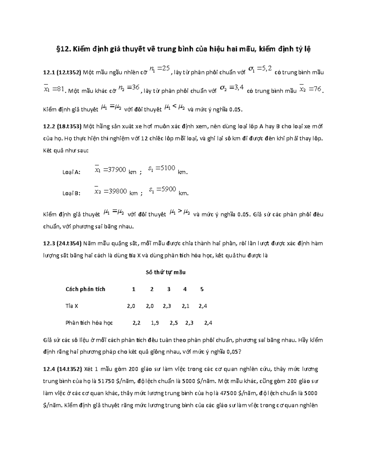 Kinh tế trong quản trị - §12. Ki m đ nh giể ị ả thuyếết vếề trung bình c a hi u hai mẫẫu, ki m đ ...