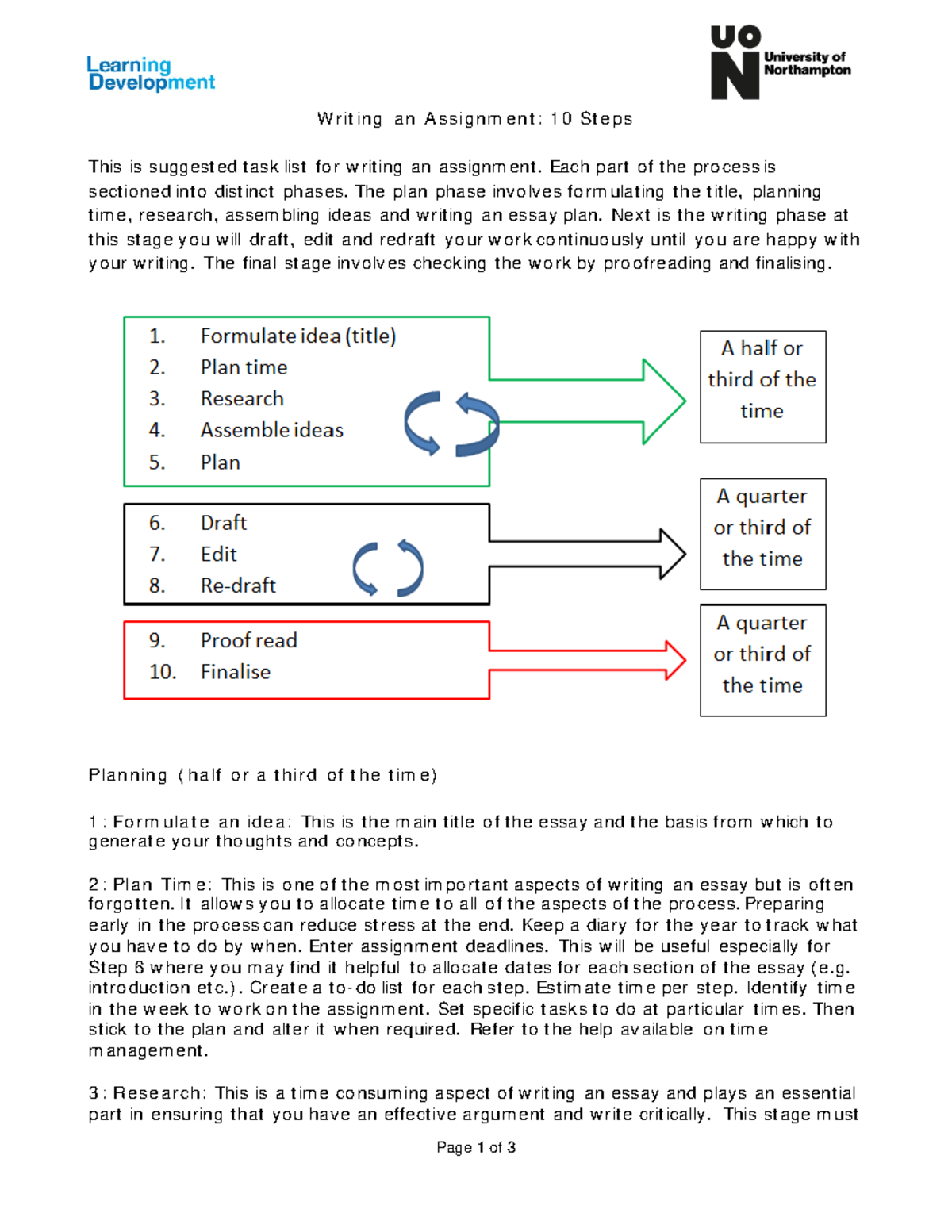 Writing an Assignment essentials 10 steps - Page 1 of 3 W r it in g a n ...