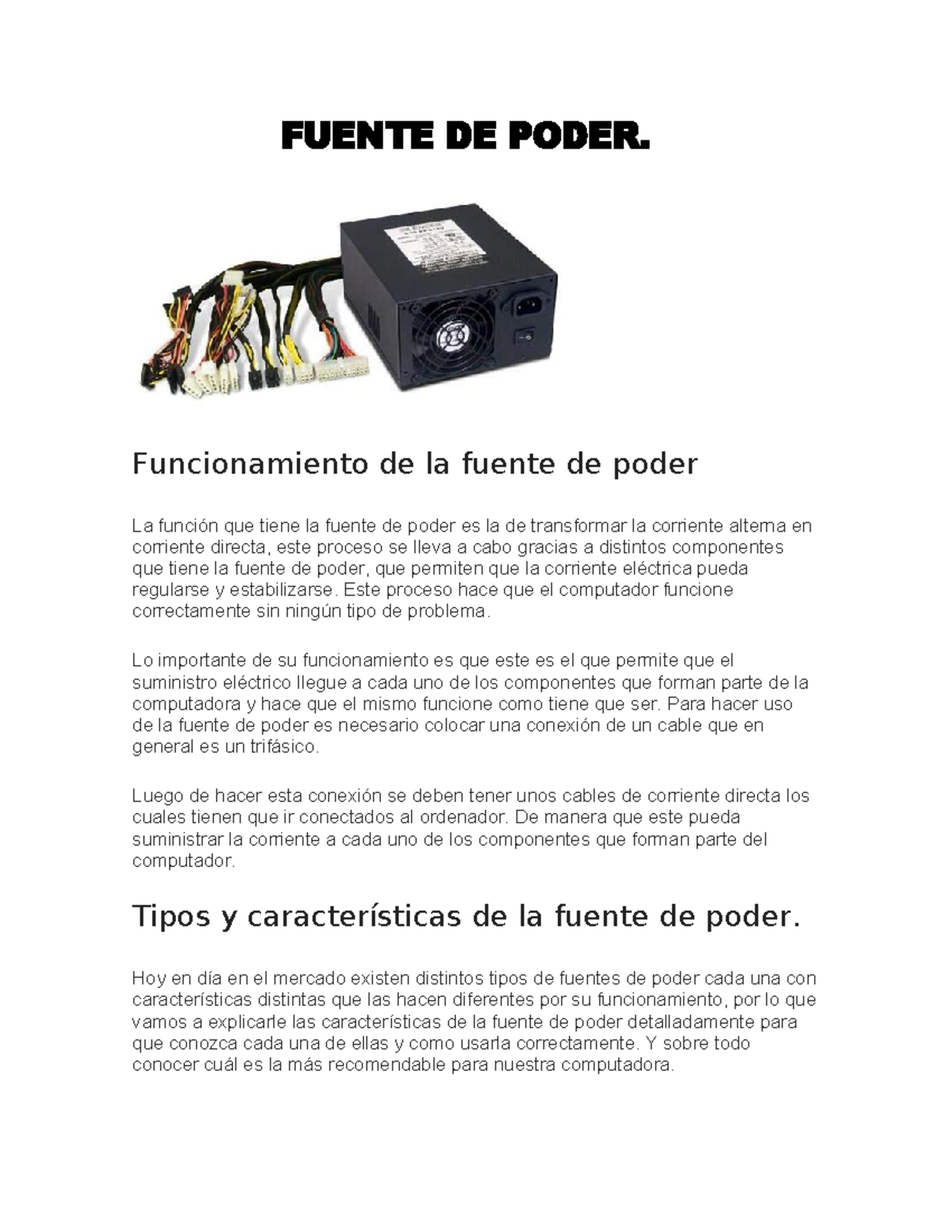 Fuente DE Poder - Apuntes - FUENTE DE PODER. Funcionamiento de la ...