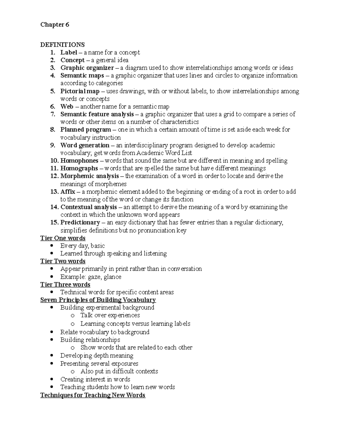 Chapter 6 - notes - Chapter 6 DEFINITIONS 1. Label a name for a concept ...