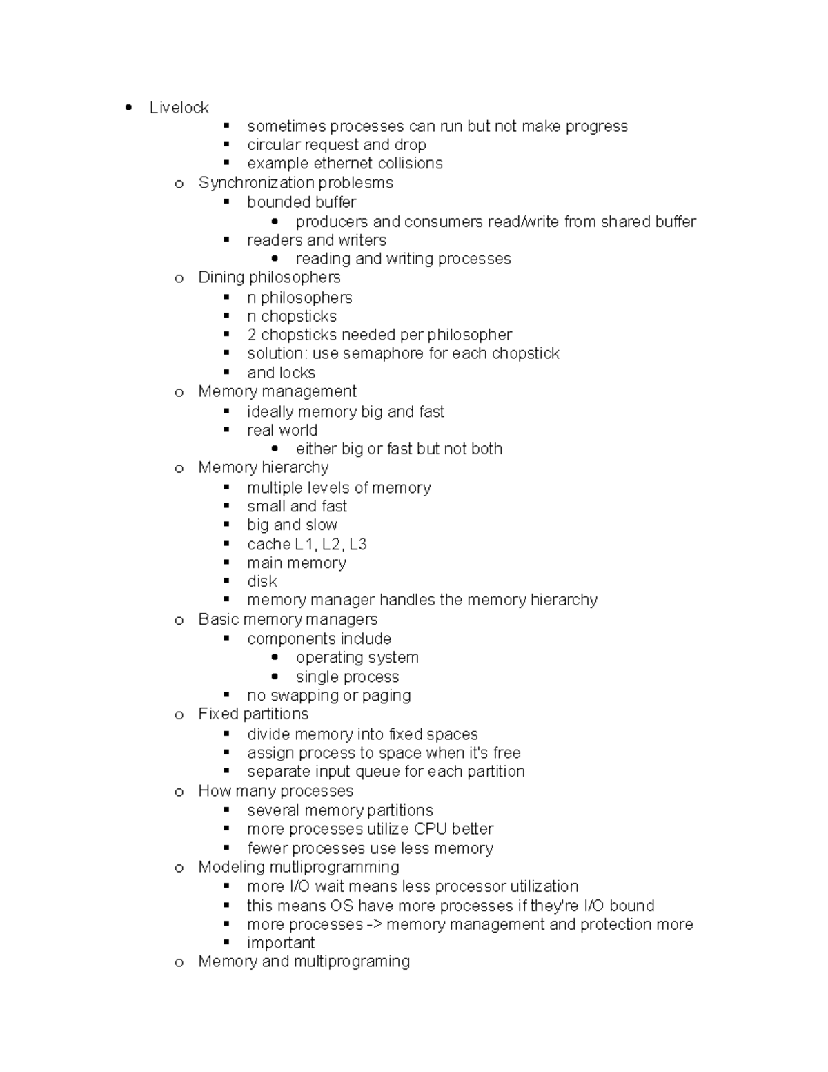 Memory Management - Lecture notes 5 - Livelock sometimes processes can ...