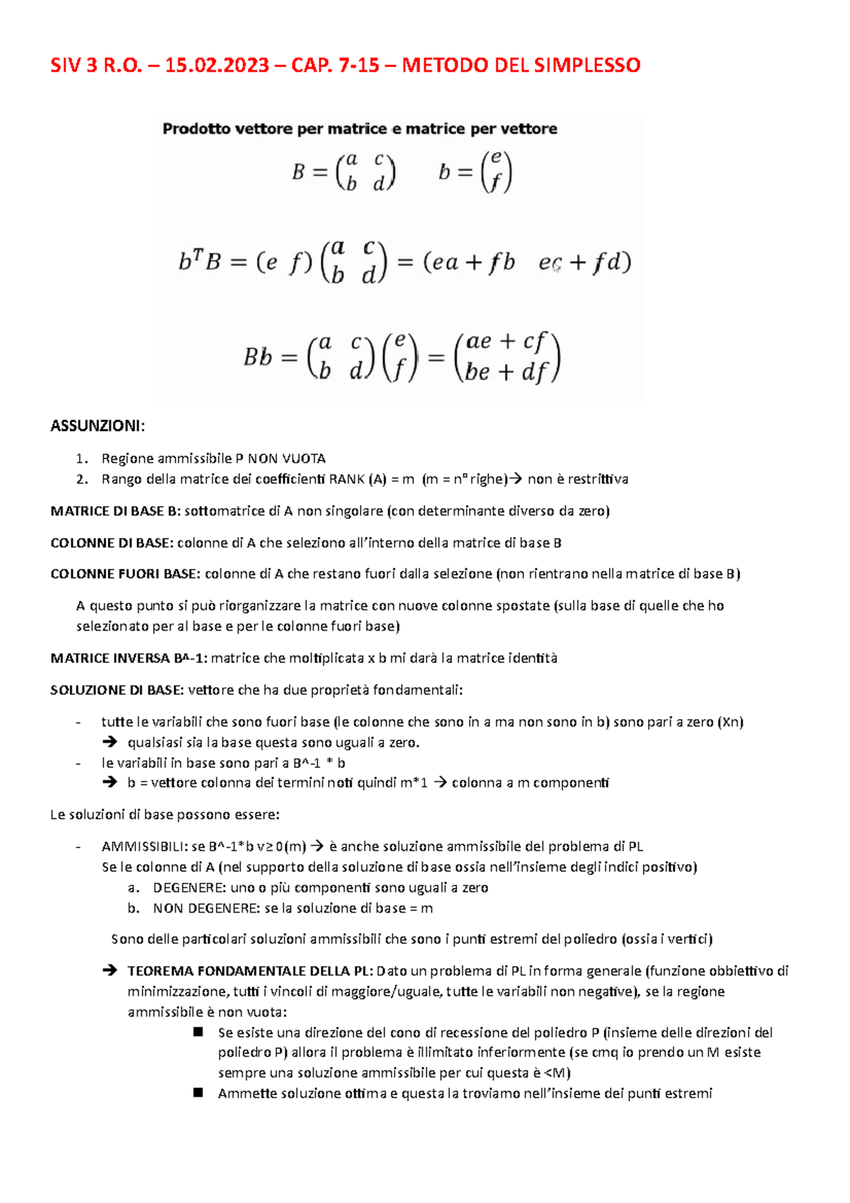 SIV 3 - R.O. - 15.02.2023 - Riassunti Metodo DEL Simplesso - SIV 3 R ...
