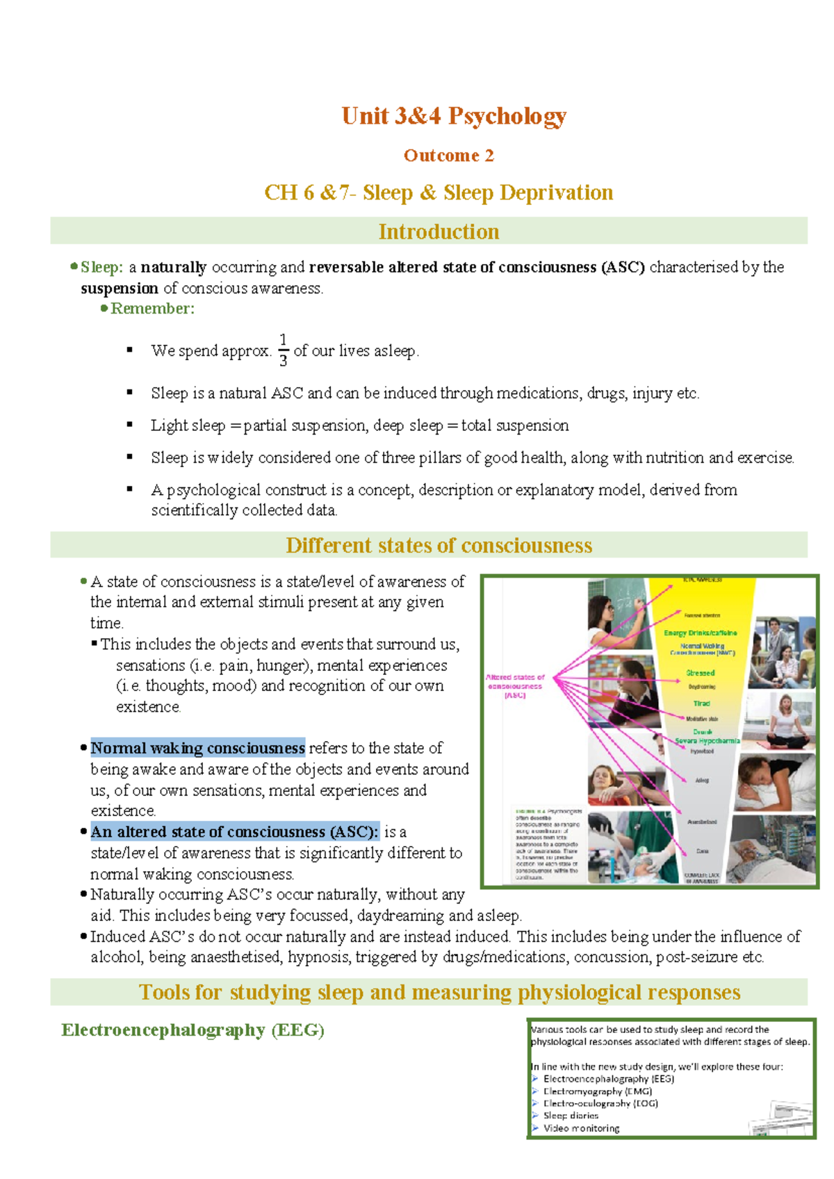 Psychology - CH 6 7 - Sleep and Sleep Deprivation - Unit 3&4 Psychology ...