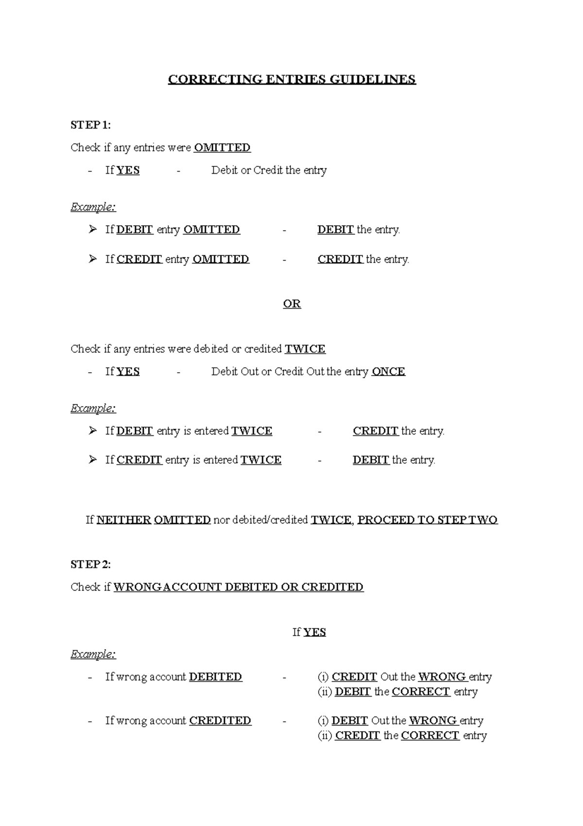 Correcting Entries Guidelines - CORRECTING ENTRIES GUIDELINES STEP 1 ...