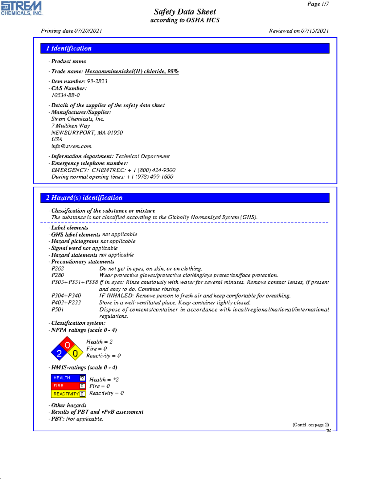 Sd93-2823 US - NOTES - Safety Data Sheet according to OSHA HCS Printing ...