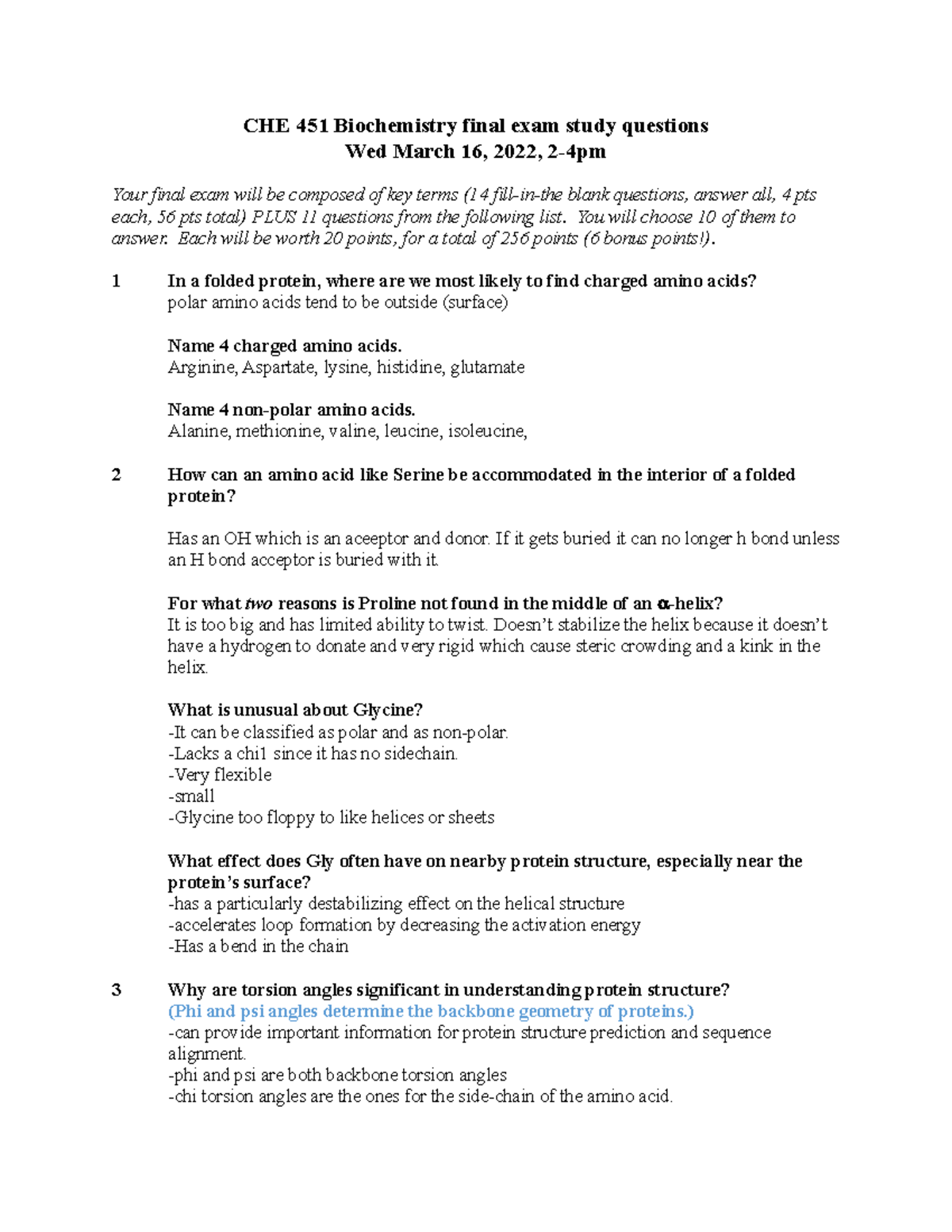 Bio chemistry study guide - CHE 451 Biochemistry final exam study ...