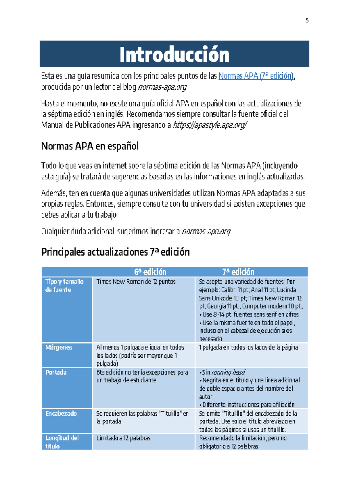 Guia Normas APA 7ma edicion 5 - 5 Introducción Esta es una guía ...