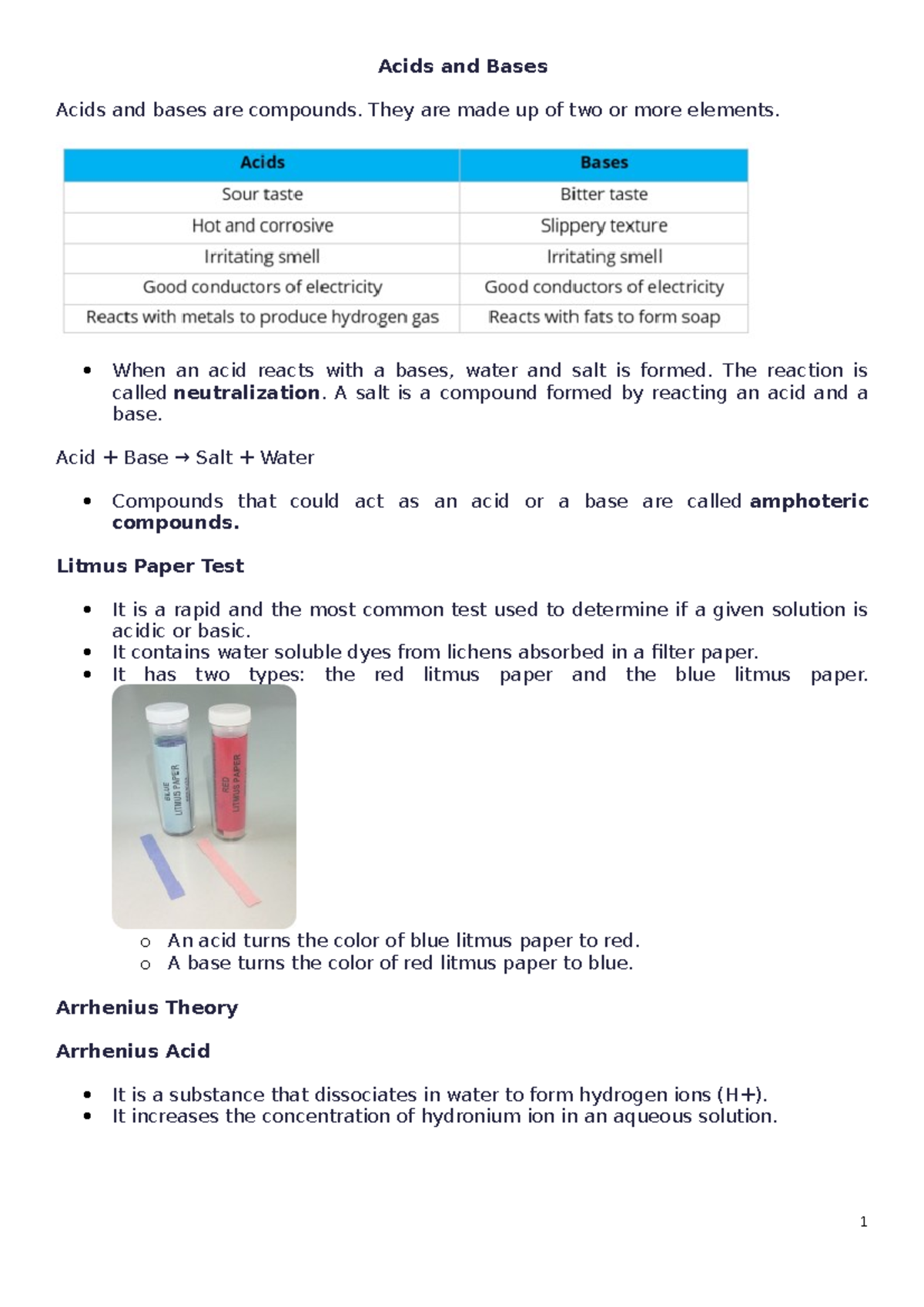 Acids and Bases - Acids and Bases Acids and bases are compounds. They ...