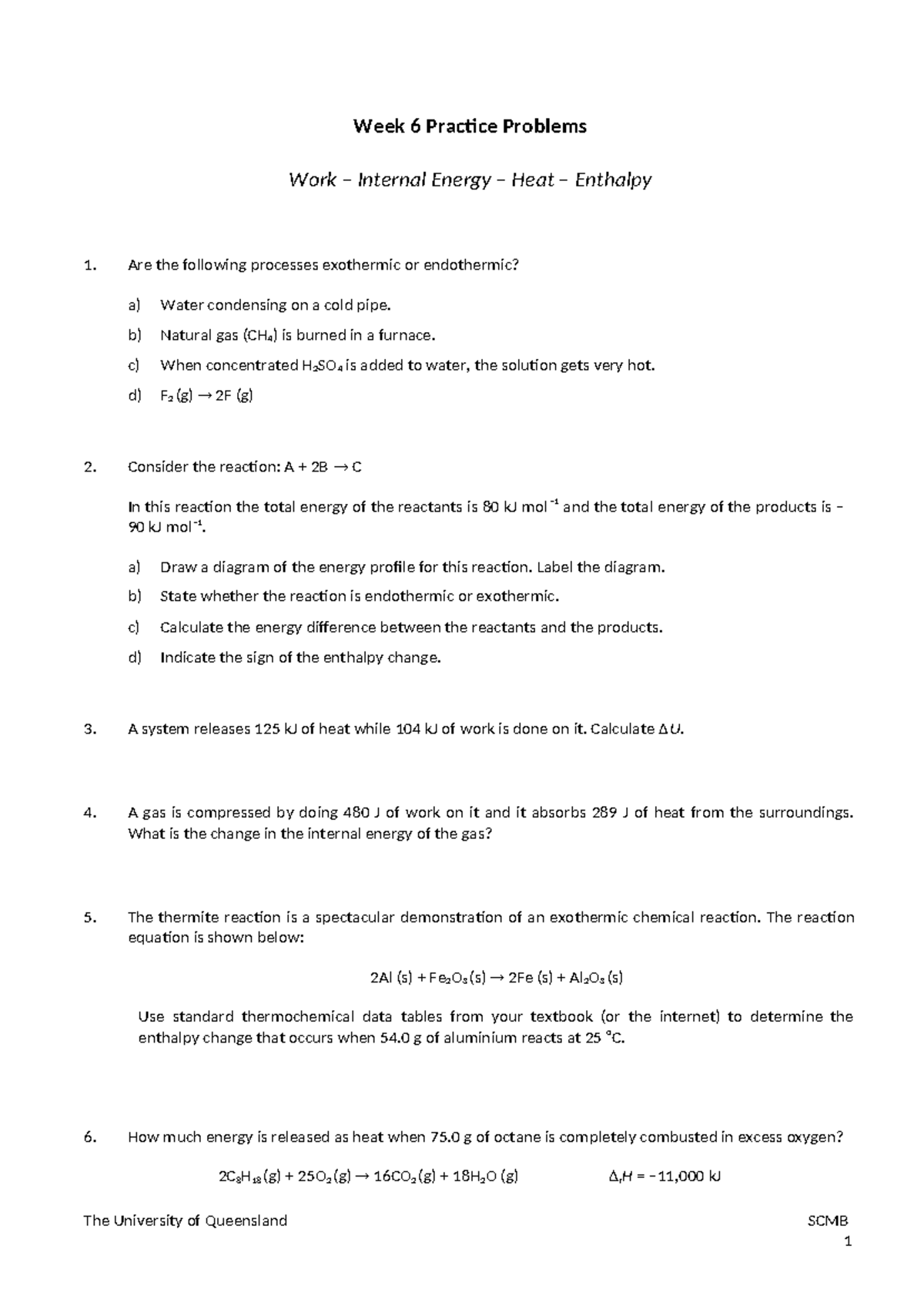 CHEM1100 Week 6 PSS Worksheet - Week 6 Practice Problems Work ...