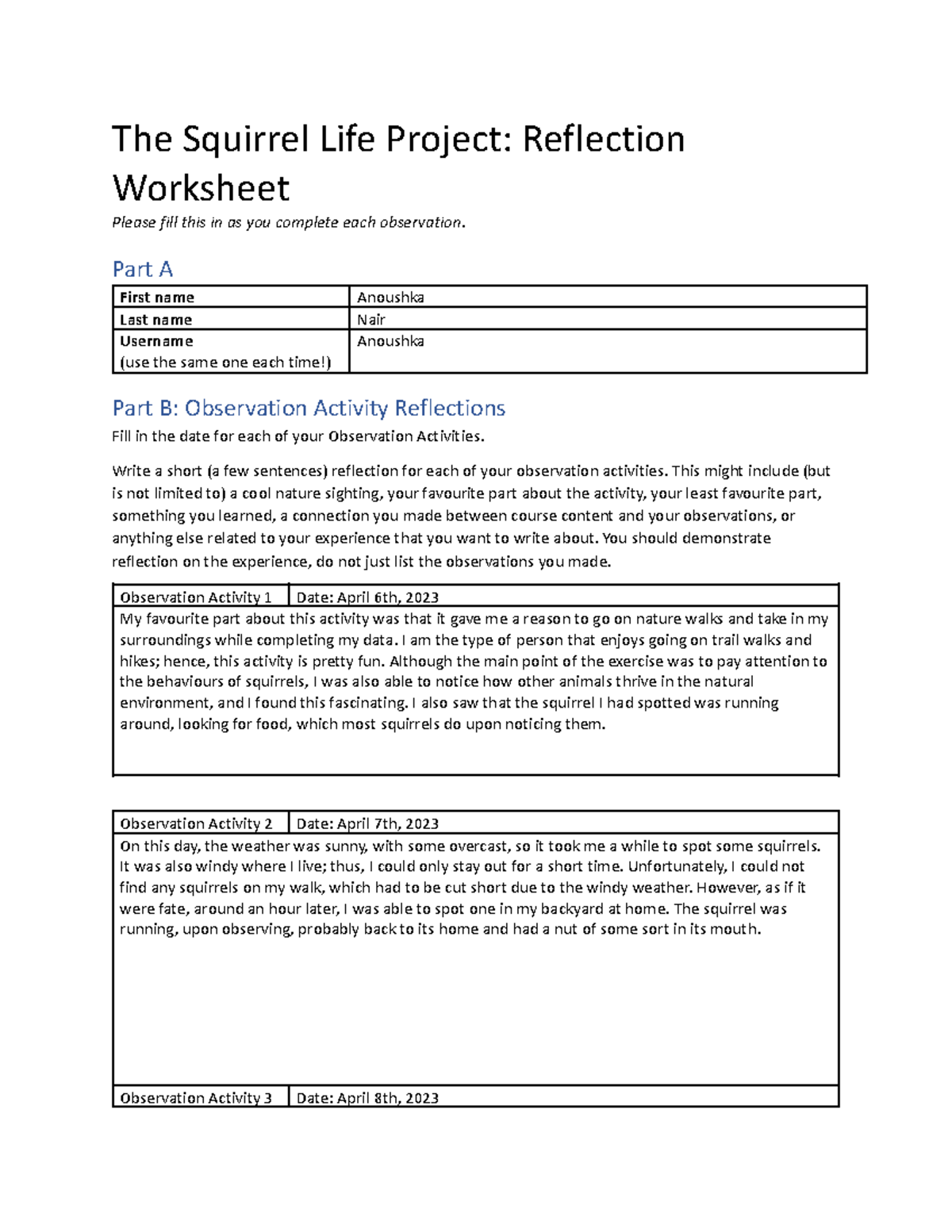 Squirrel Life Project Reflection Worksheet W23 - AN - The Squirrel Life ...