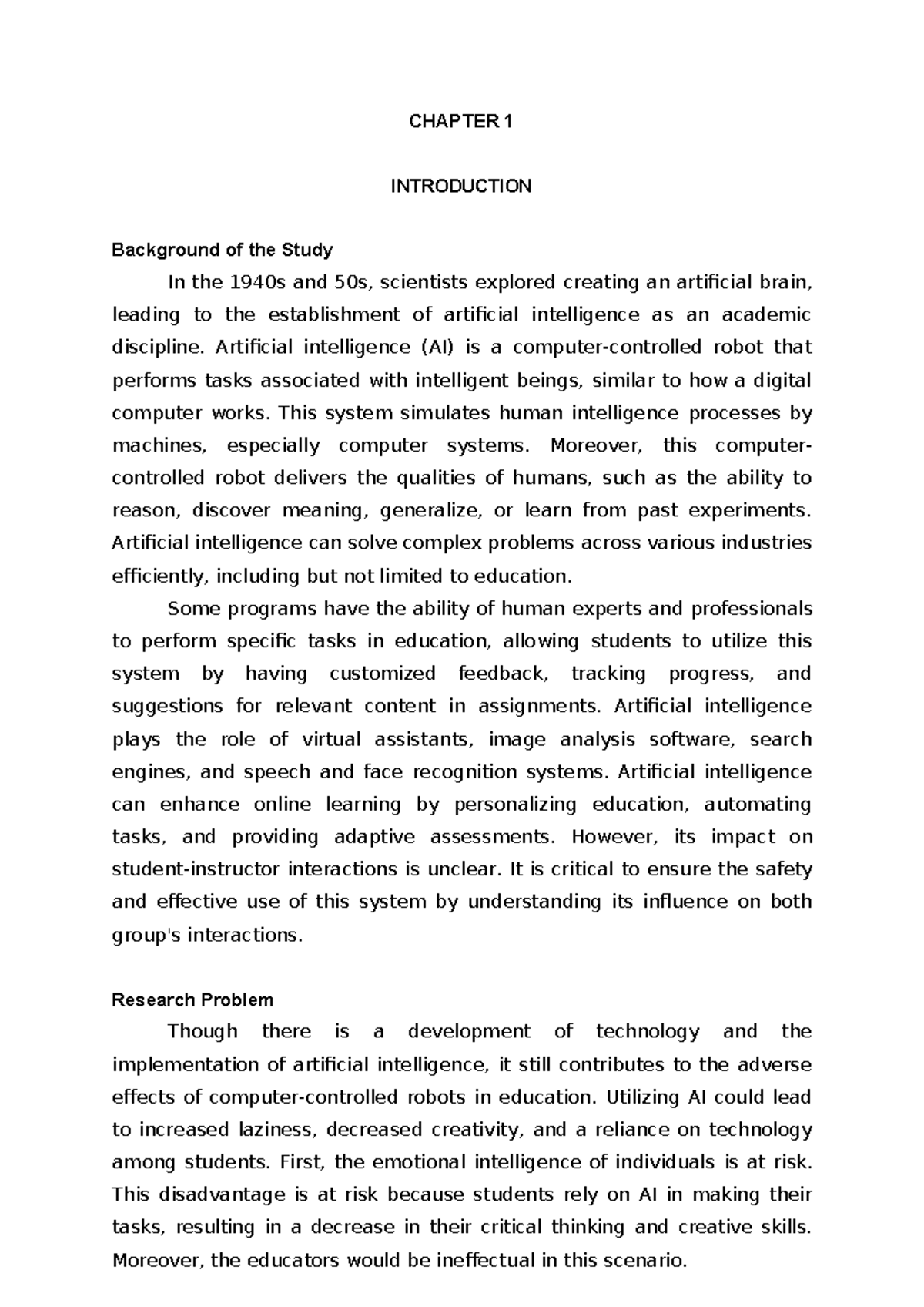 Research - mnkjnj - CHAPTER 1 INTRODUCTION Background of the Study In ...