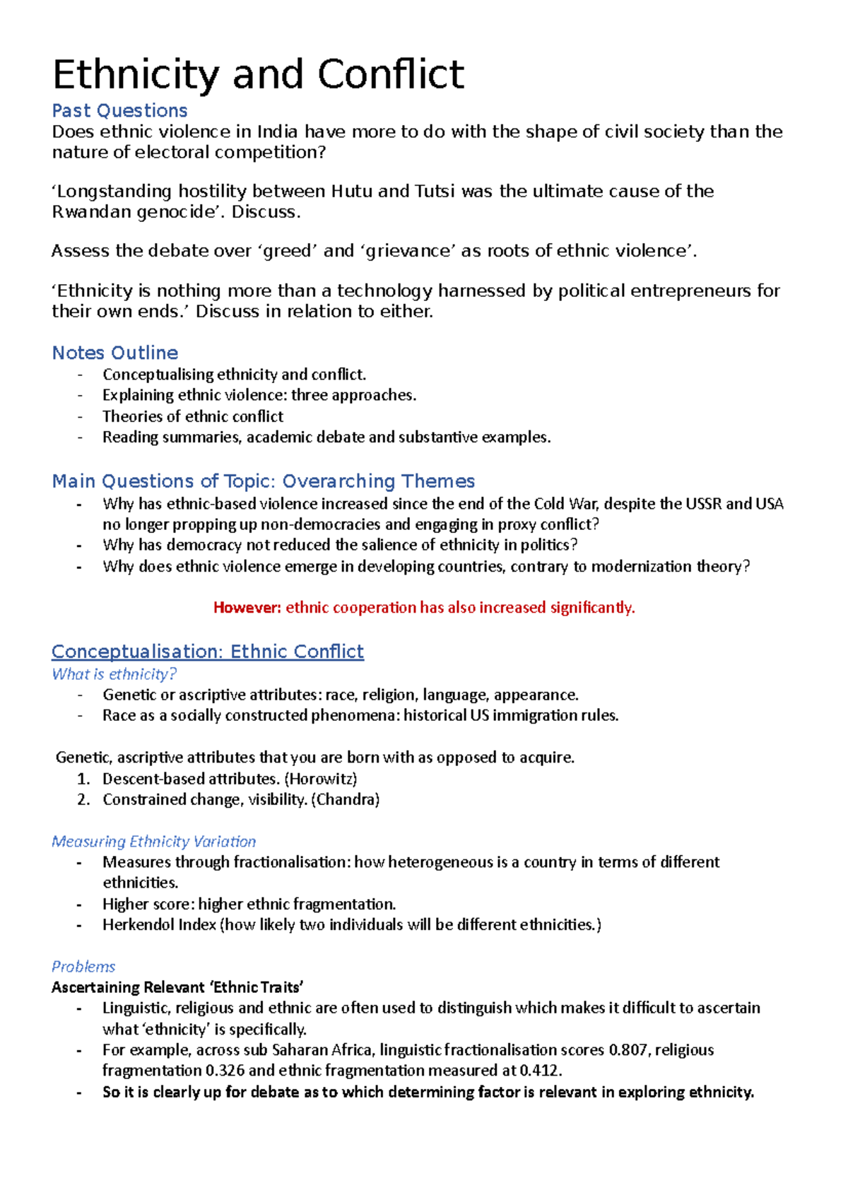 Ethnicity and Conflict - Ethnicity and Conflict Past Questions Does ...