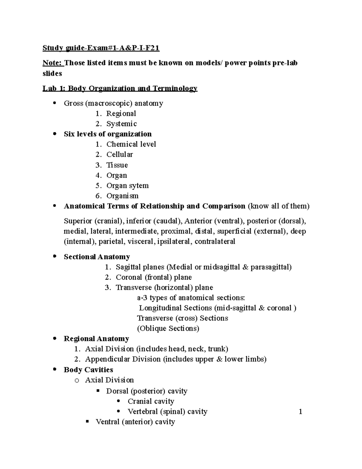 Study guide-A&P-I-Exam#1- Comprehensive list of Everything You need to ...