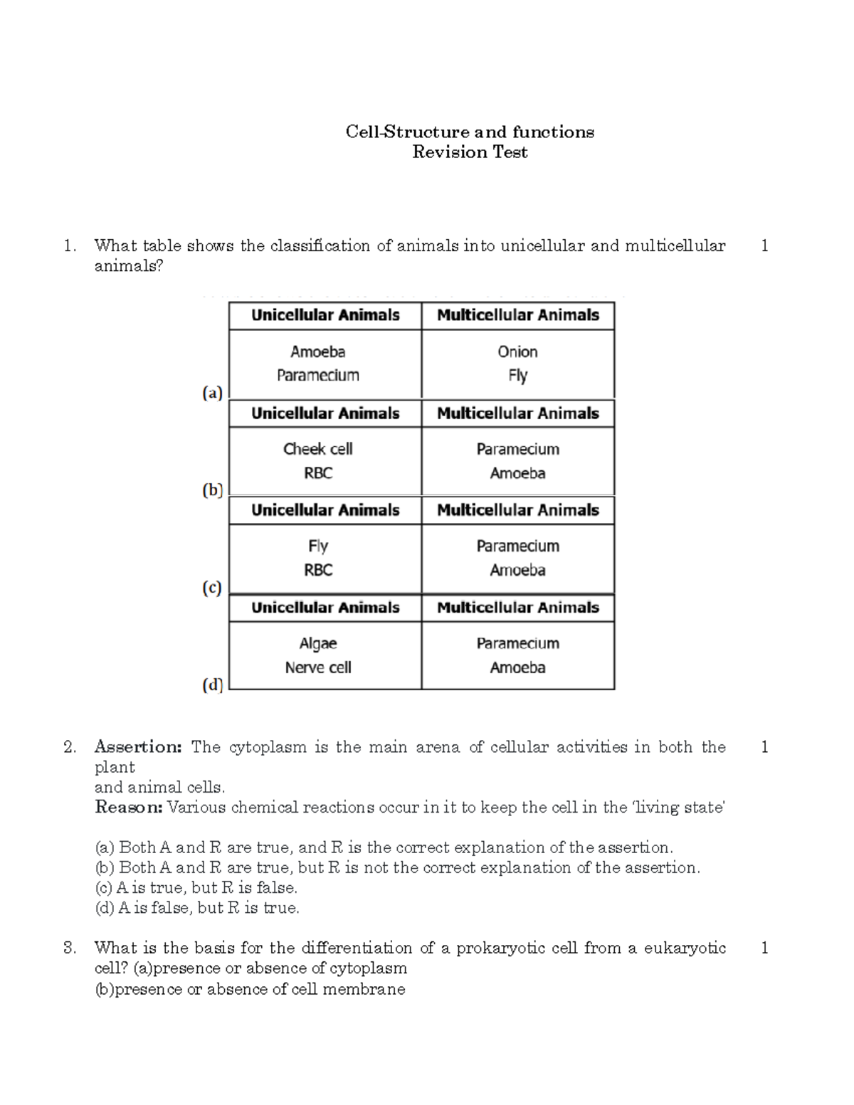 Cell structure and functions revision questions - Cell-Structure and ...