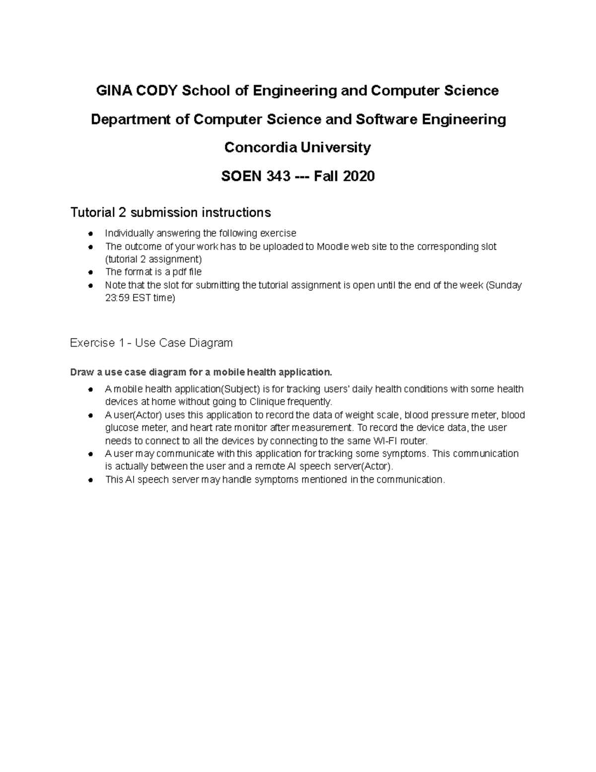 SOEN 343 Fall 2020 Tutorial 2 Submission Instructions and Exercise ...