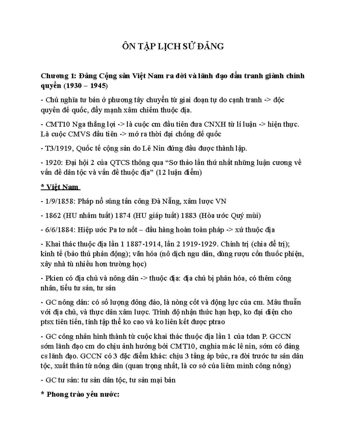 On tap lich su dang on tap kich su dang theo moc thoi gian - ÔN TẬP LỊCH SỬ ĐẢNG Chương 1: Đảng ...