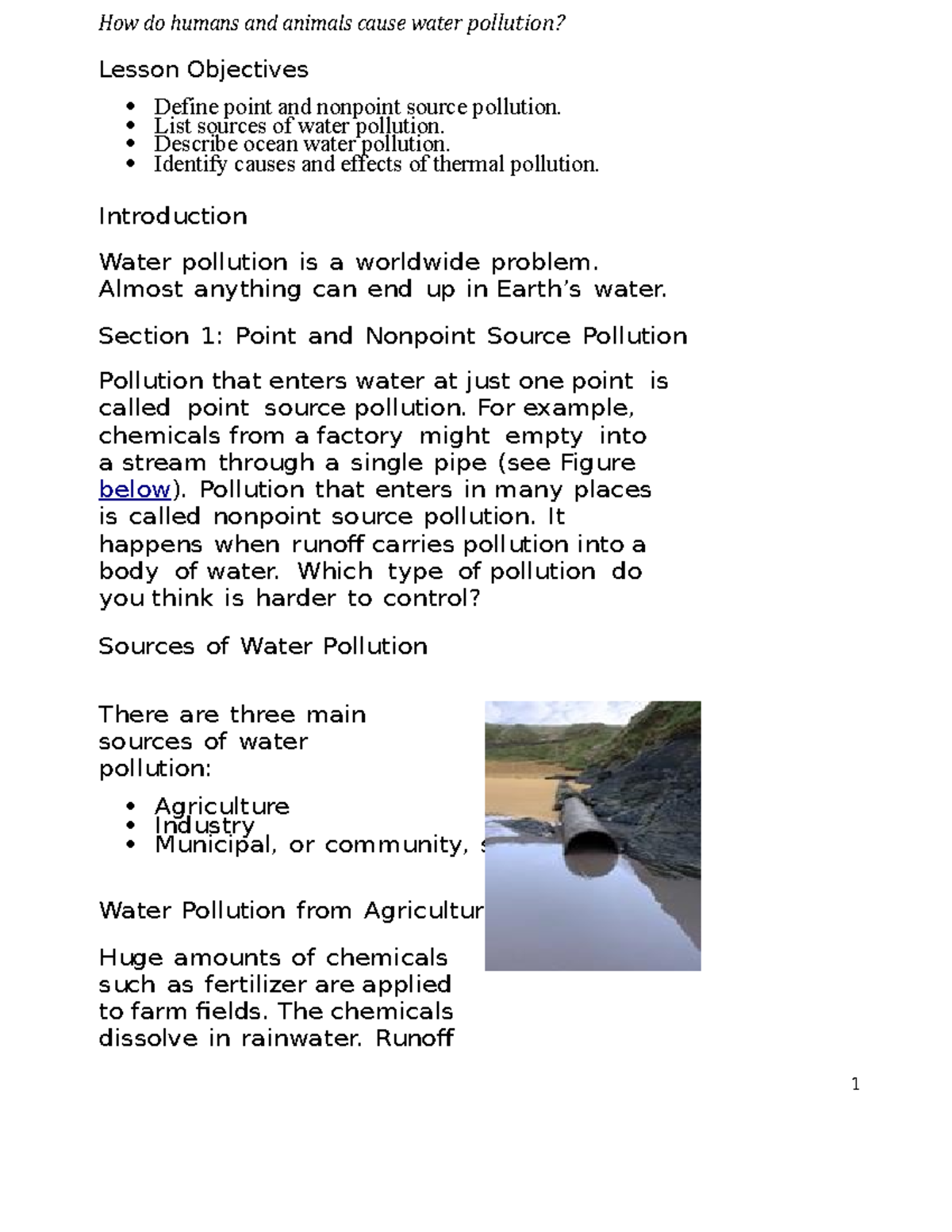 How do humans and animals cause water pollution - List sources of water ...