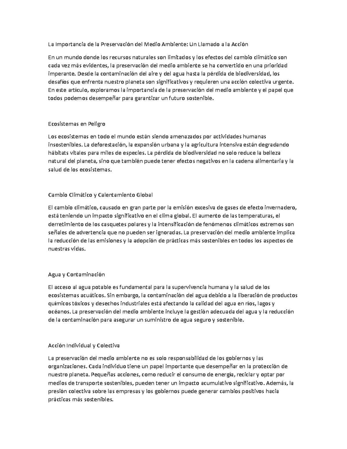 La Importancia de la Preservación del Medio Ambiente - Desde la ...