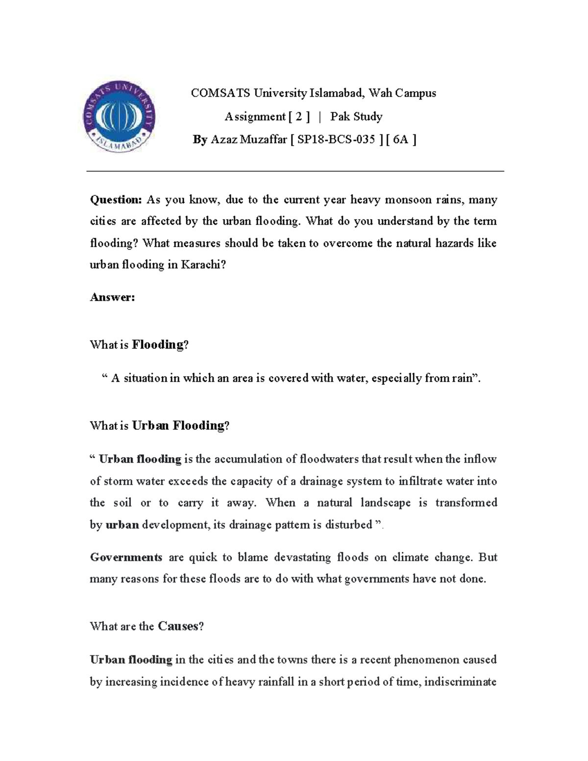 Assignment Pak Studies - COMSATS University Islamabad, Wah Campus Assignment [ 2 ] | Pak Study ...