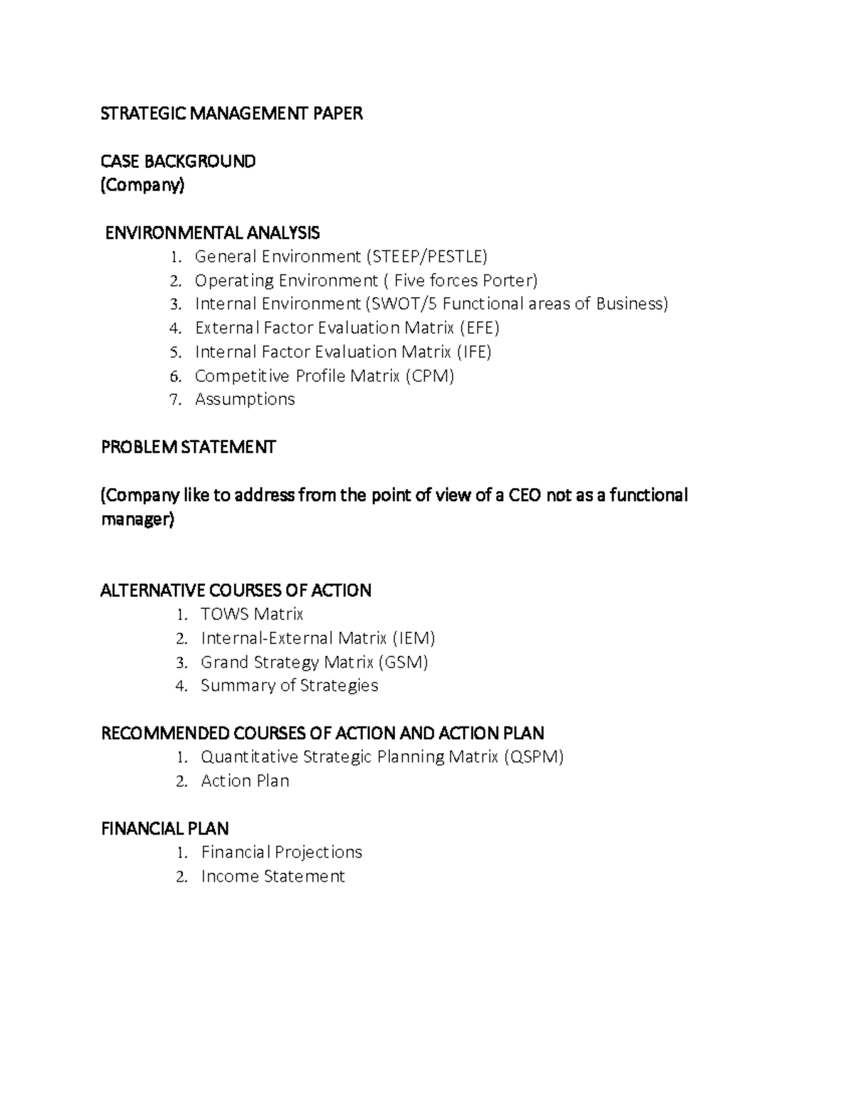 Strategic Management Paper - STRATEGIC MANAGEMENT PAPER CASE BACKGROUND ...