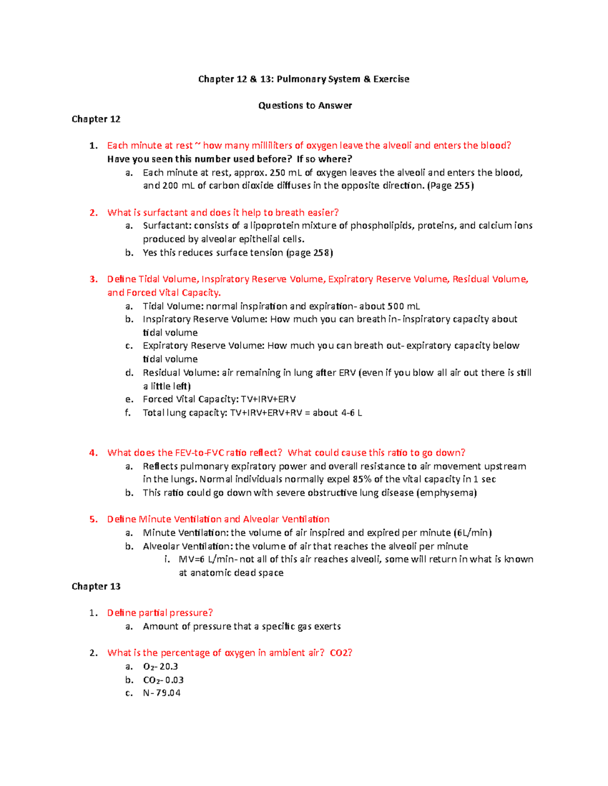 Chapter 12 & 13 Pulmonary System & Exercise - Chapter 12 & 13 ...