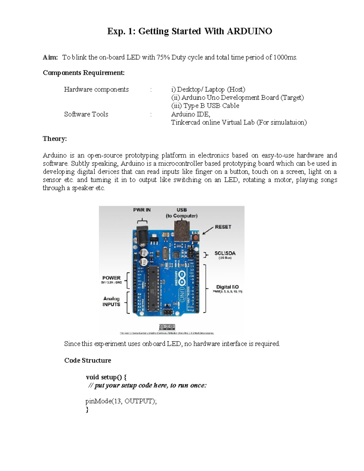 Exp 1,2,3 arduino - lab experiments - Exp. 1: Getting Started With ARDUINO Aim: To blink the ...