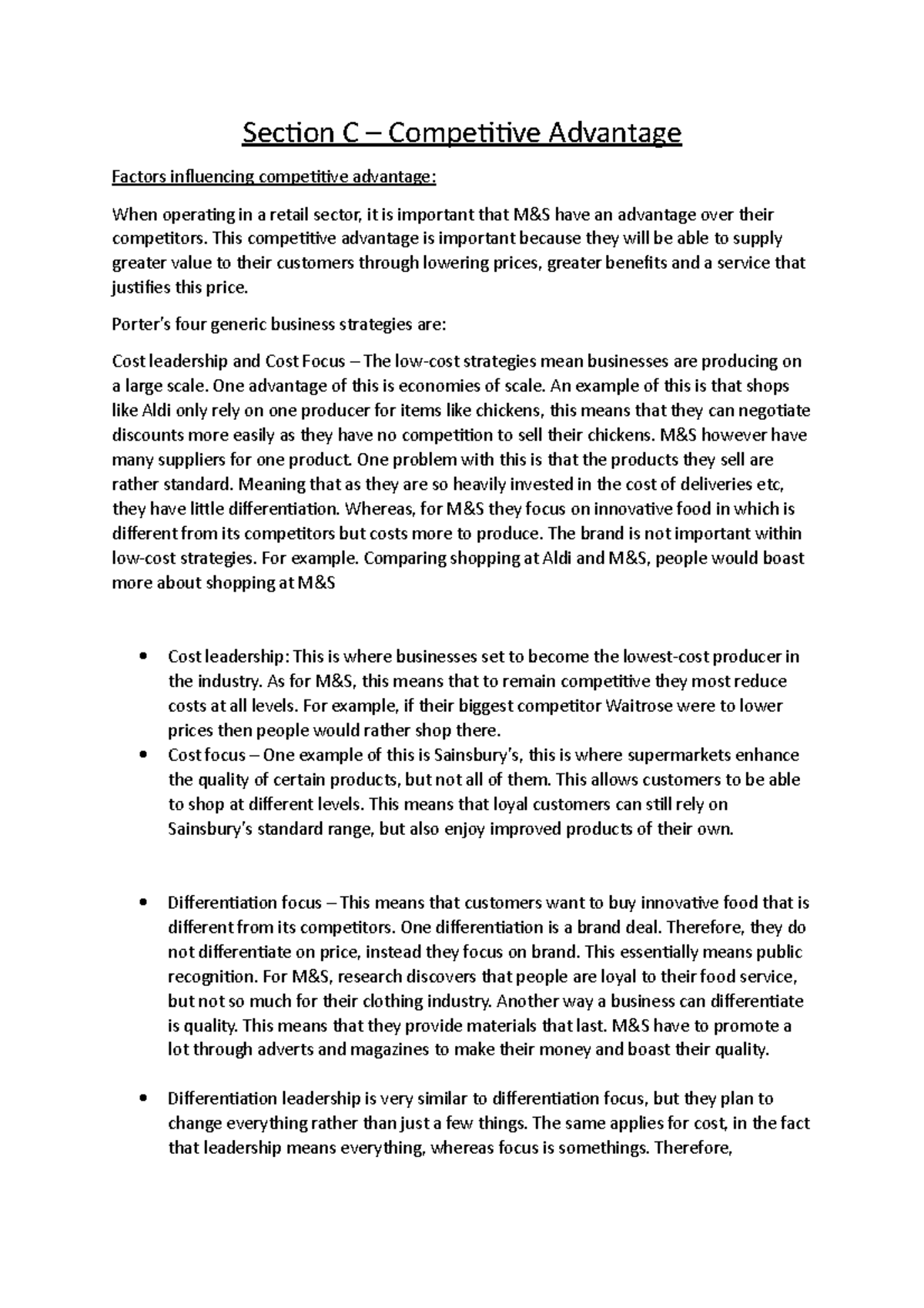 Section C - Competitive Advantage exploring businesses - Studocu