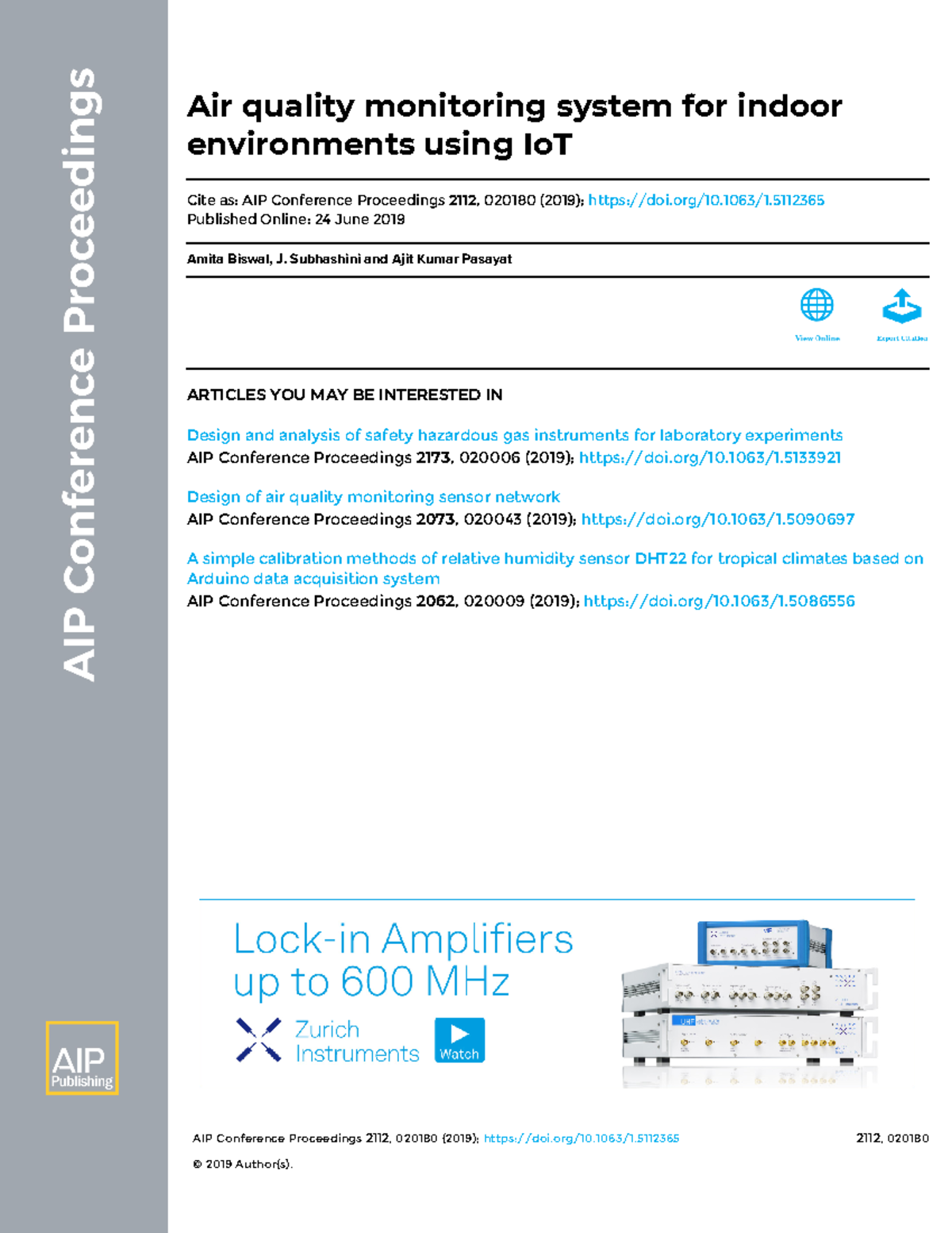 Air quality monitoring system for indoor environments using Io T - AIP ...