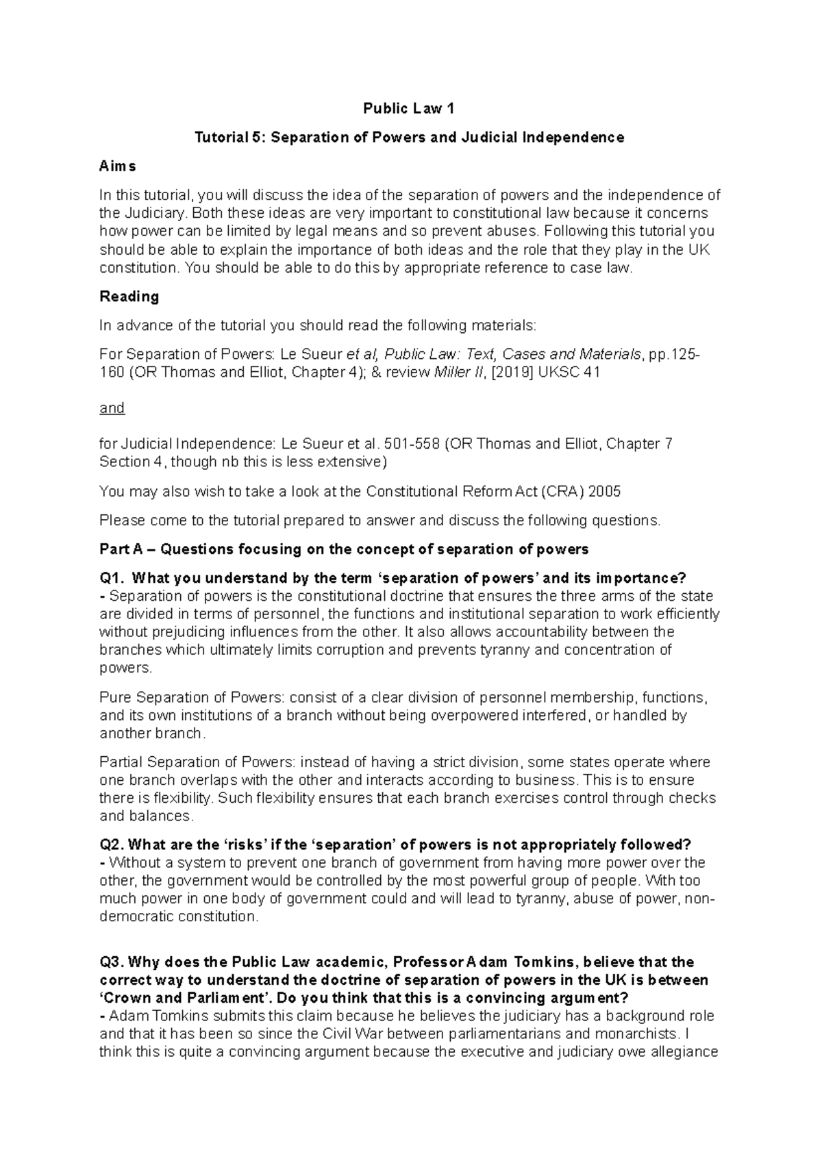 Tutorial 5- Judicial Independence and So P - LAWS1026 - Southampton ...