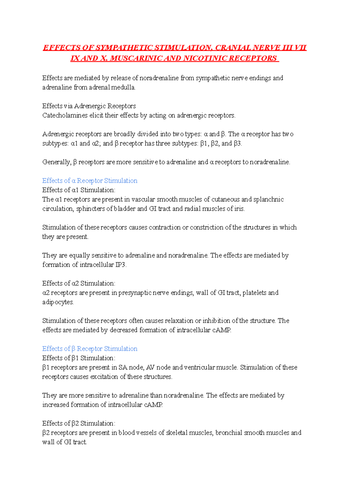 Effects OF Sympathetic Stimulation, Cranial Nerve III VII IX AND X ...