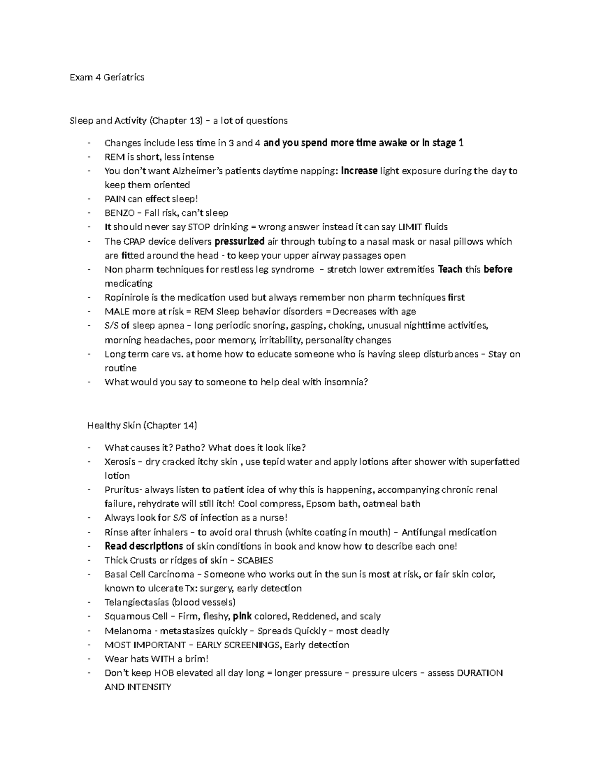 Exam 4 Geriatrics - Study Guide - Bolded is important - Exam 4 ...
