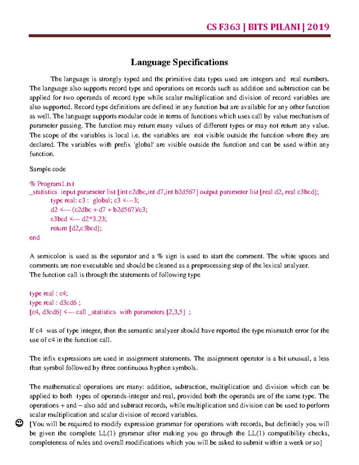 Language specifications - Language Specifications The language is ...