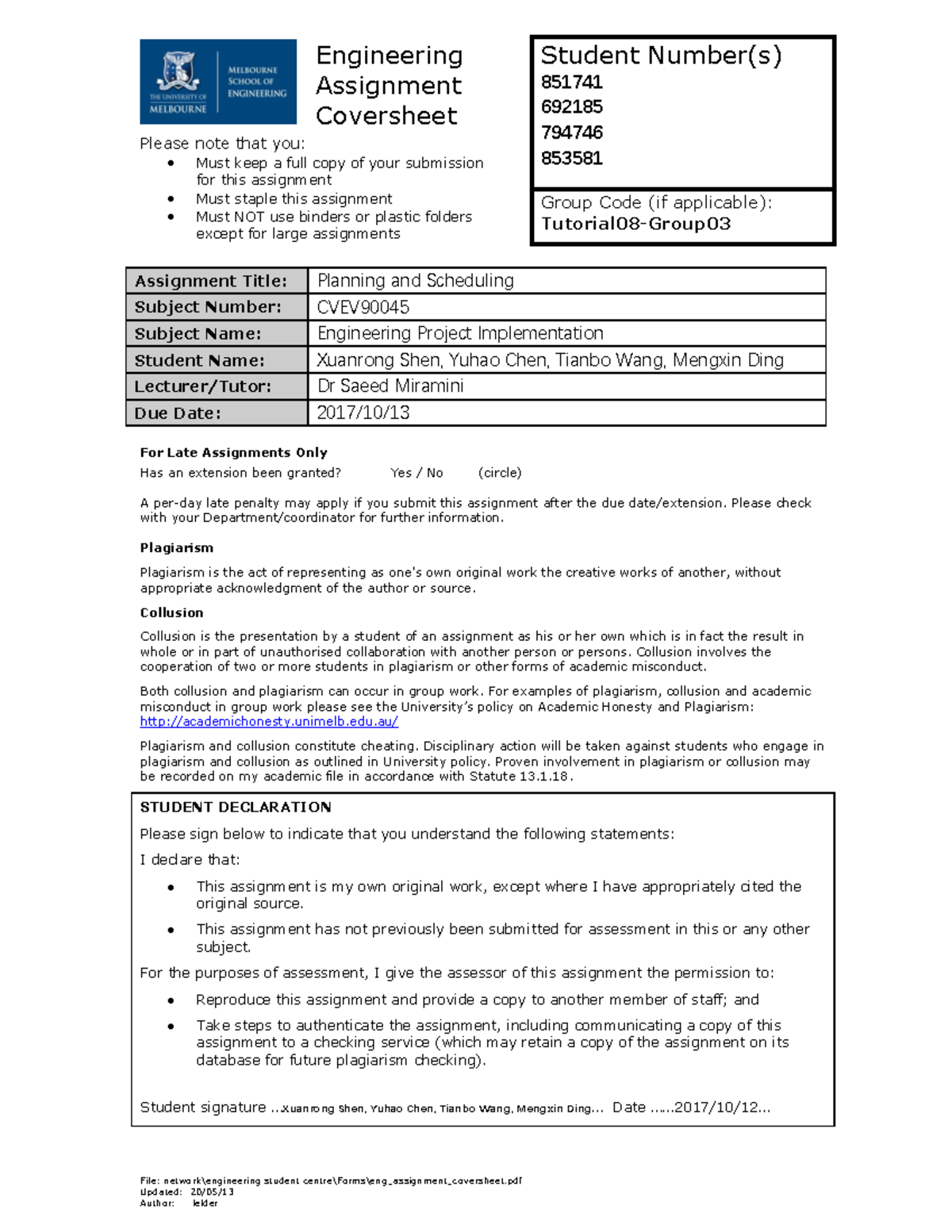 assignment 1 planning and scheduling sample - Engineering Assignment ...