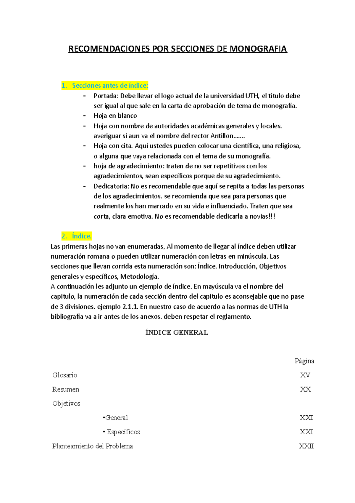 Recomendaciones POR Secciones DE Monografia 2 - RECOMENDACIONES POR ...