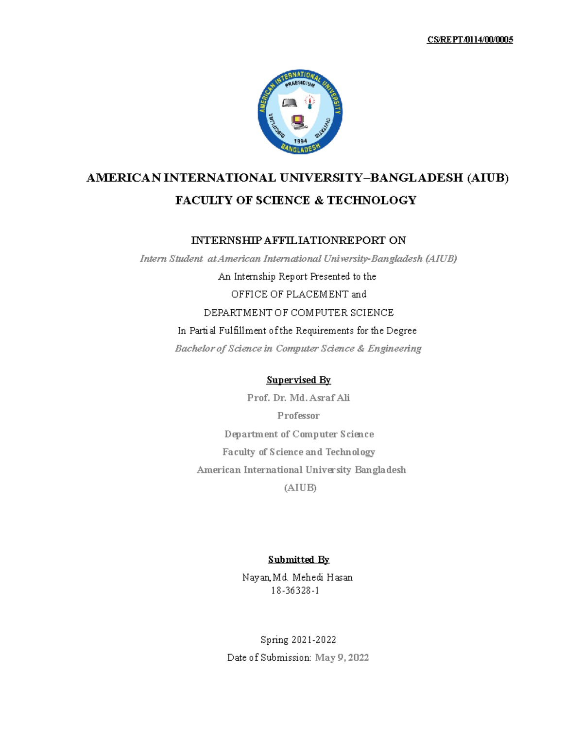 18-36328-1-Internship-Report, Spring,21-22 (1) 1 - CS/REPT/0114/00 ...