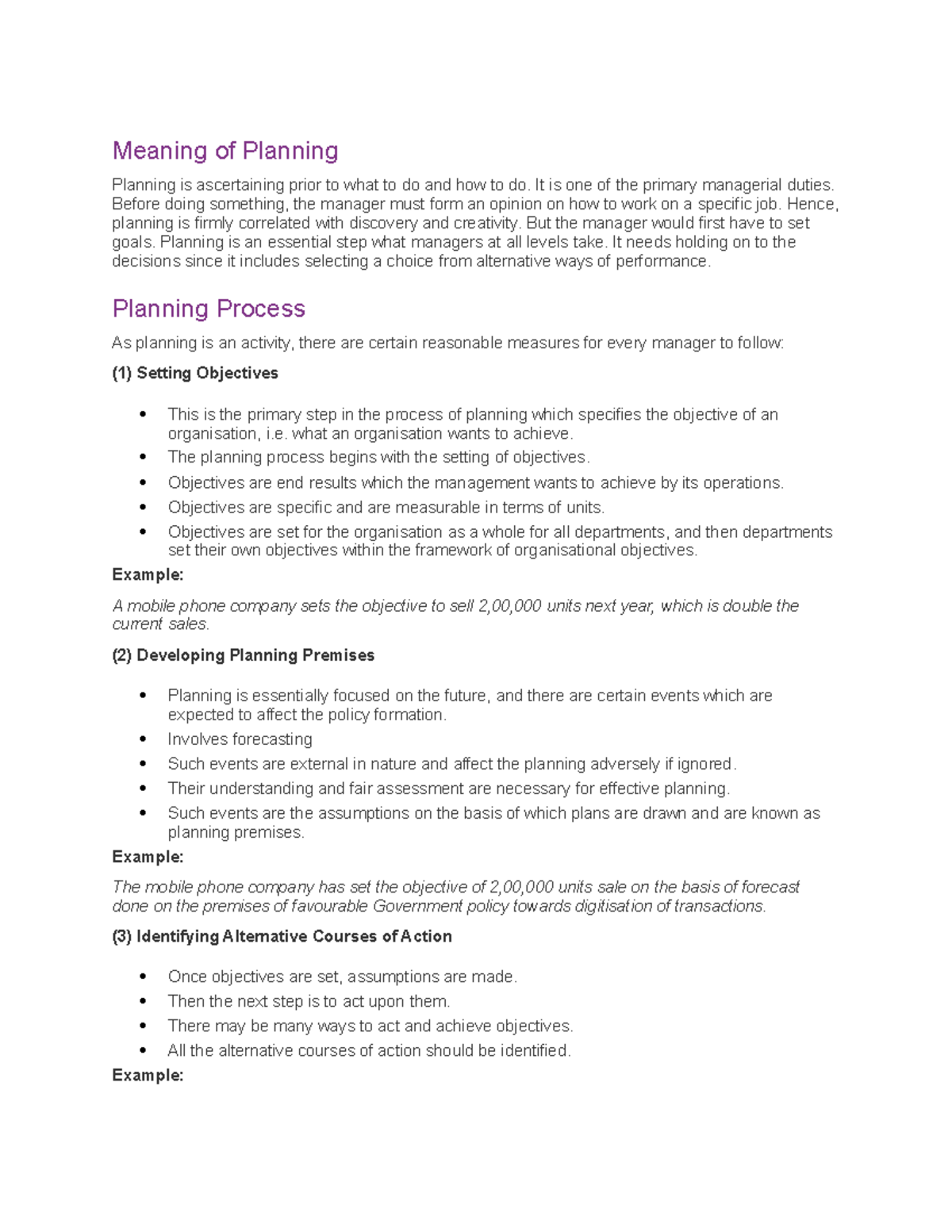 Notes - Meaning of Planning Planning is ascertaining prior to what to ...