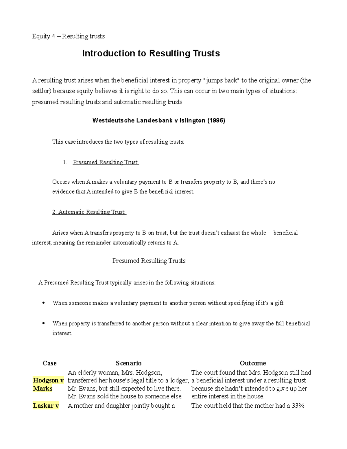 Untitled equity 4 - DDD - Introduction to Resulting Trusts A resulting ...