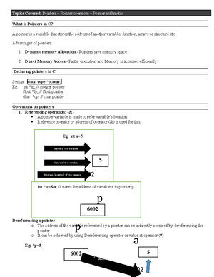 Pointers -day 6 - FDFDFDF - Topics Covered: Pointers & Arrays, Array of pointers, Example - Studocu
