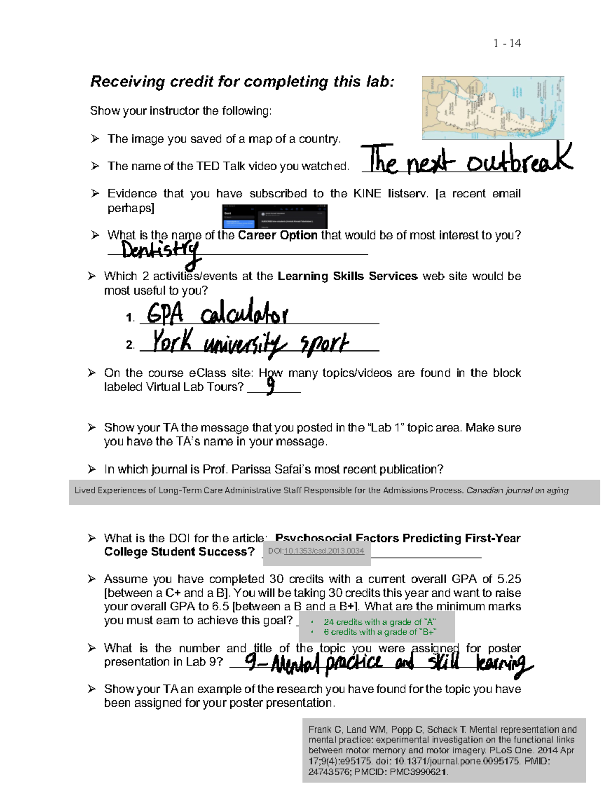 Lab 1 - Lab Kine - 1 - 14 Receiving credit for completing this lab: Show your instructor the ...