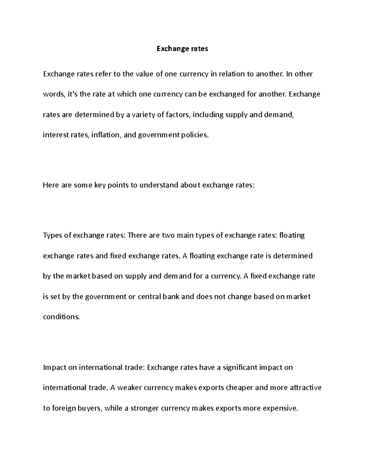 Exchange rates - Exchange rates Exchange rates refer to the value of ...