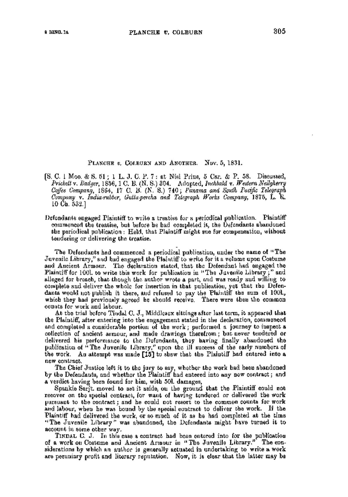Planche v Colburn and Another (1831) 131 ER 305 - 8BING. PLANCHE V ...