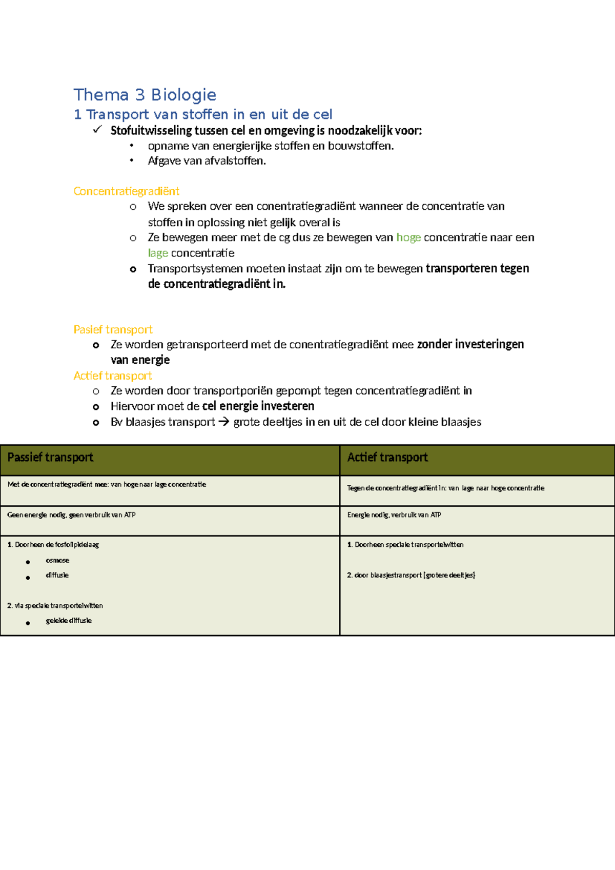 Thema 3 Biologie - Thema 3 Biologie 1 Transport van stoffen in en uit ...