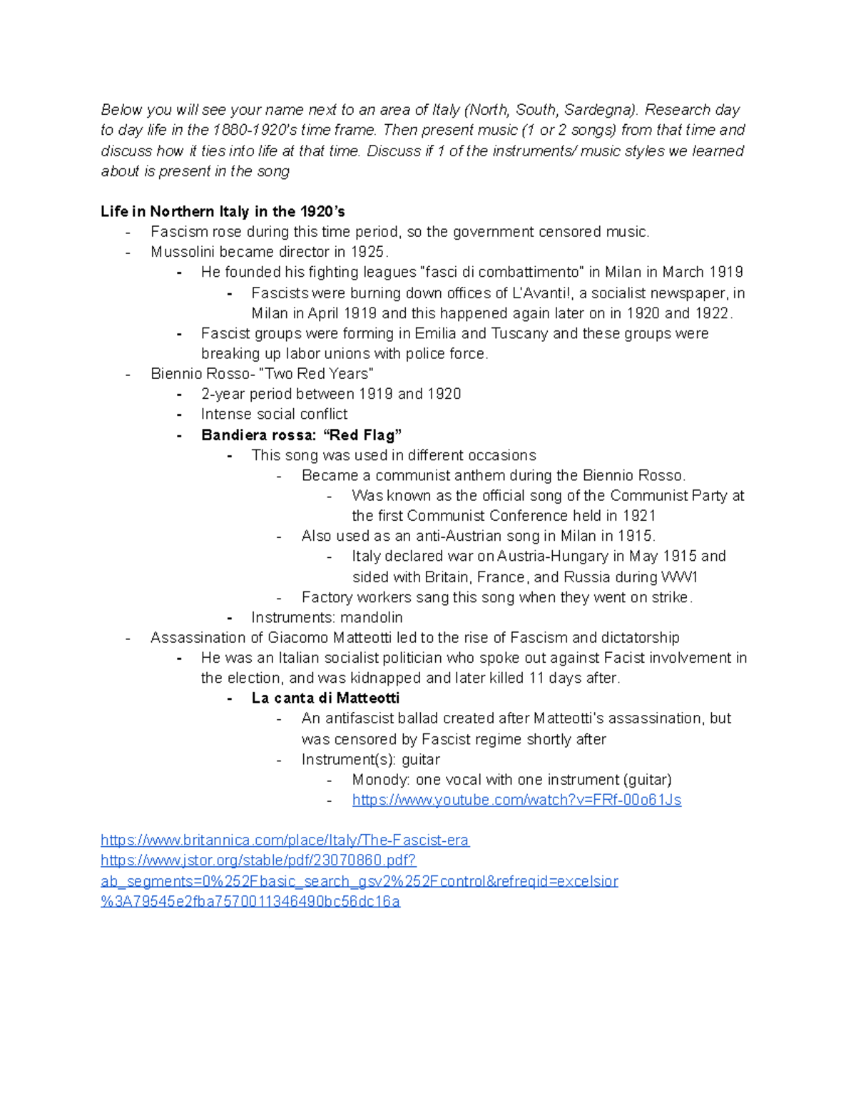 03-03 Italian Homework - Below you will see your name next to an area ...